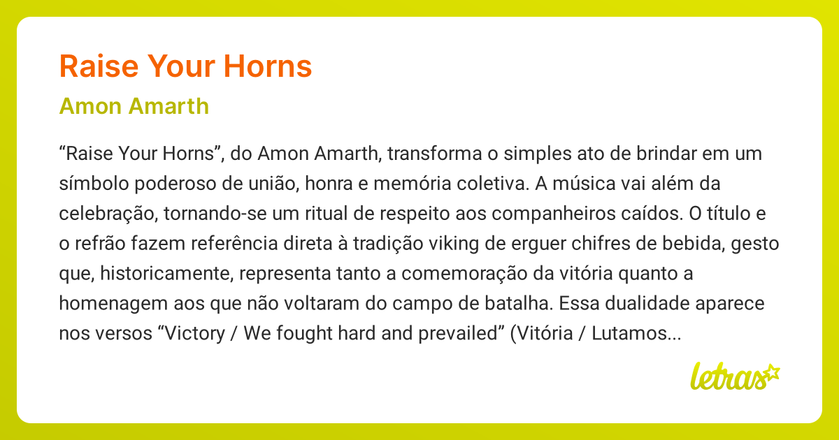 Significado da música RAISE YOUR HORNS (Amon Amarth) - LETRAS.MUS.BR
