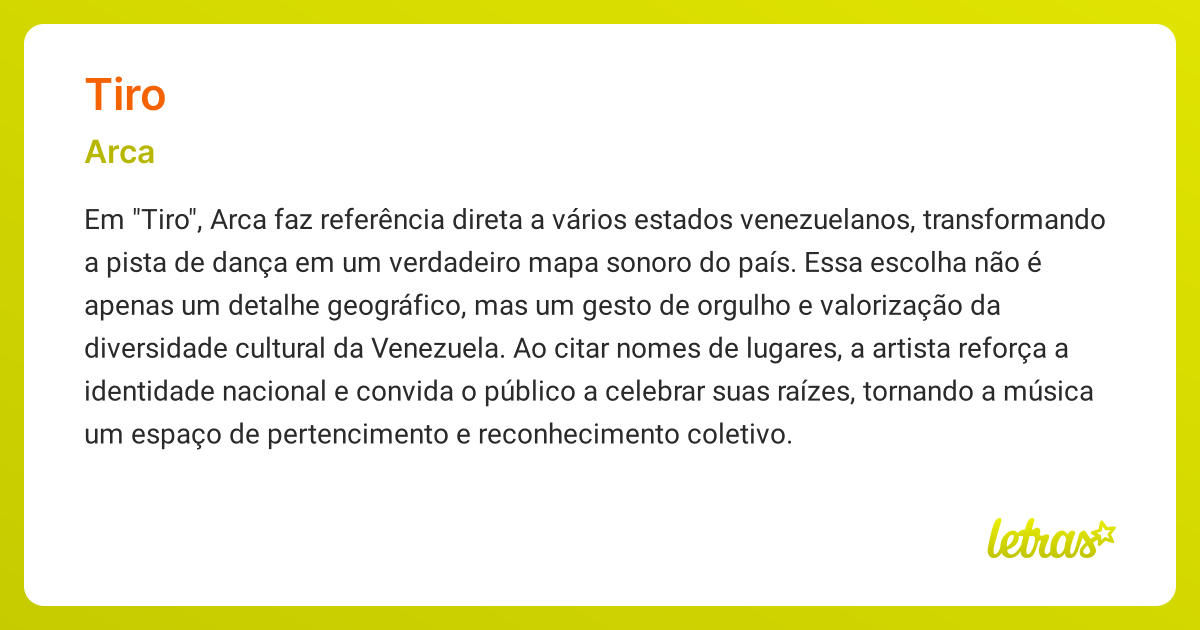 Significado da música TIRO (Arca) - LETRAS.MUS.BR