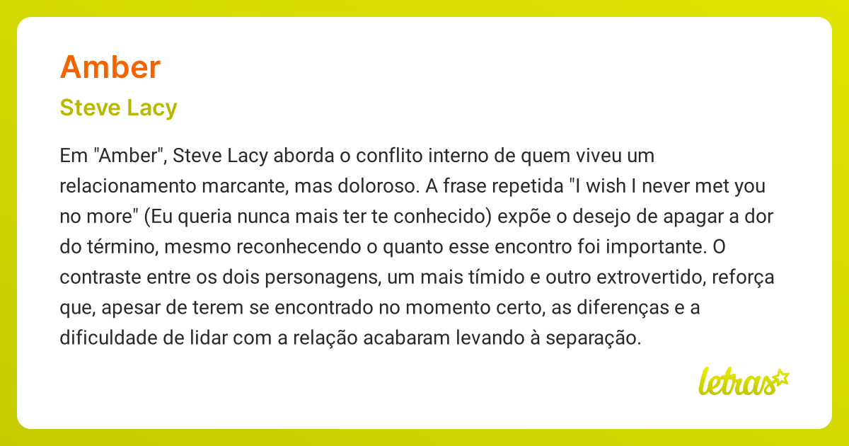 Significado da música AMBER (Steve Lacy) - LETRAS.MUS.BR