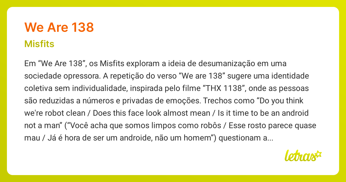 Significado da música WE ARE 138 (Misfits) - LETRAS.MUS.BR