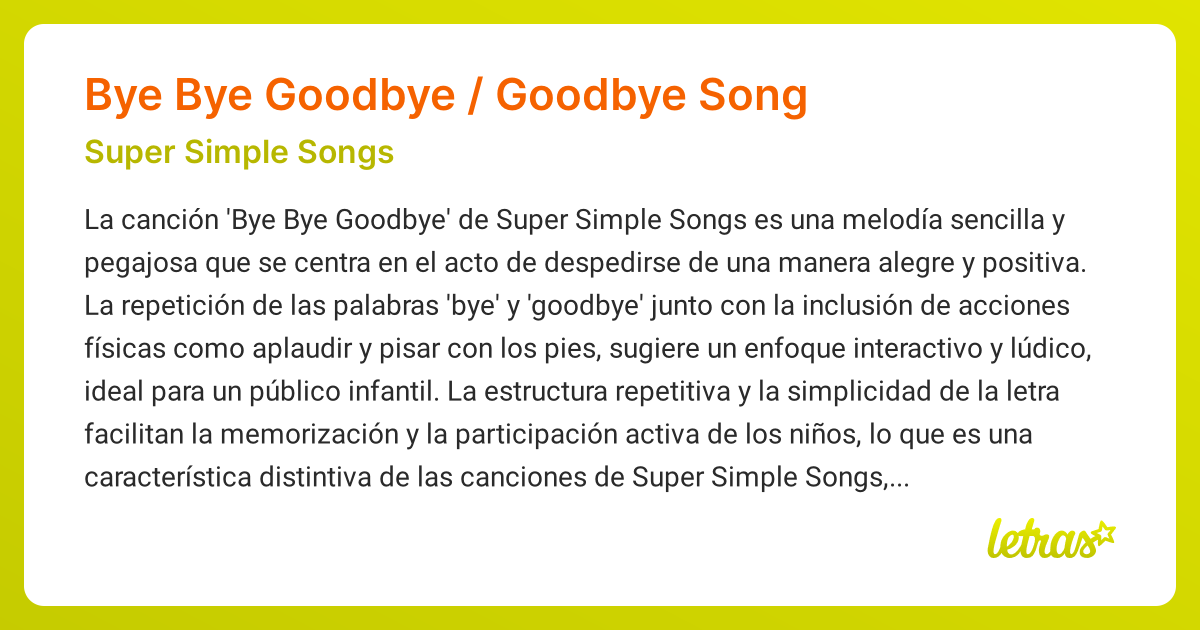 Significado de la canción BYE BYE GOODBYE / GOODBYE SONG (Super Simple ...