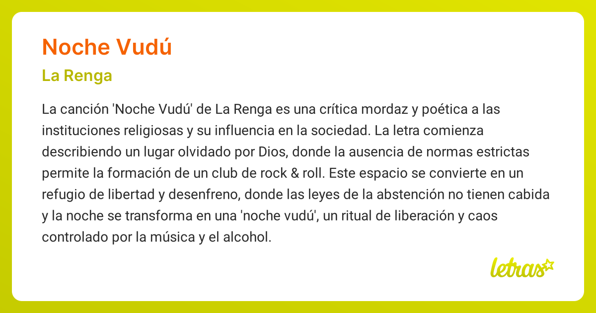 Significado de la canción NOCHE VUDÚ (La Renga) - LETRAS.COM