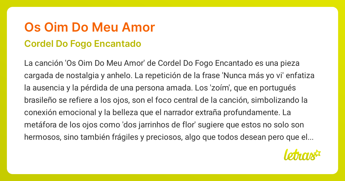 Significado de la canción OS OIM DO MEU AMOR (Cordel Do Fogo Encantado ...