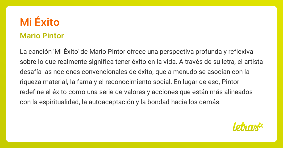 Significado de la canción MI ÉXITO (Mario Pintor) - LETRAS.COM