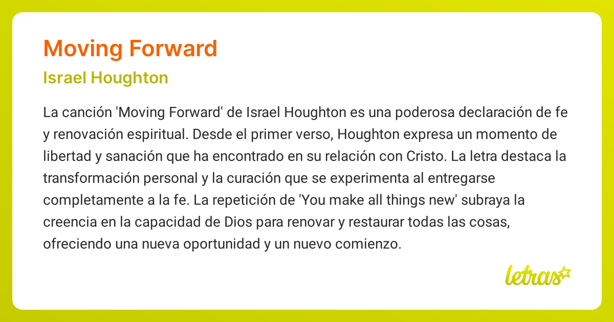 Significado de la canción MOVING FORWARD (Israel Houghton) - LETRAS.COM