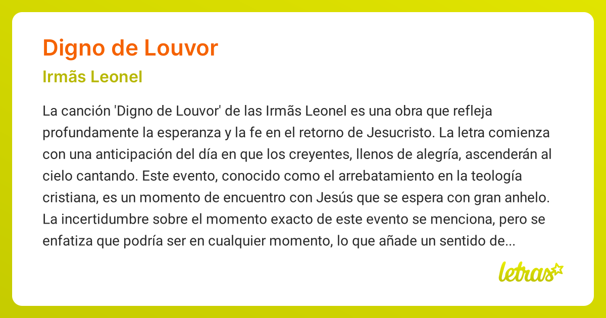 Significado de la canción DIGNO DE LOUVOR (Irmãs Leonel) - LETRAS.COM