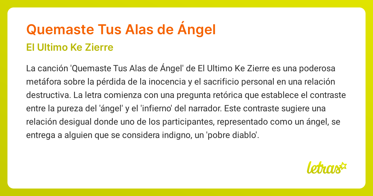 Significado de la canción QUEMASTE TUS ALAS DE ÁNGEL (El Ultimo Ke ...