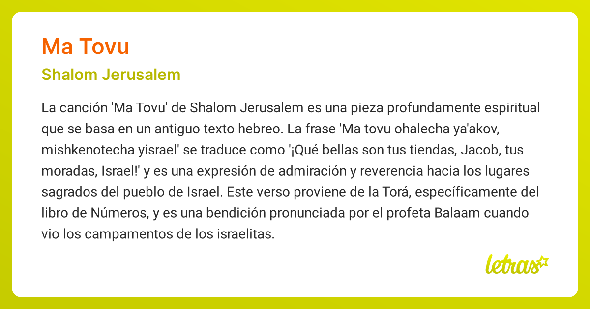 Significado de la canción MA TOVU (Shalom Jerusalem) - LETRAS.COM