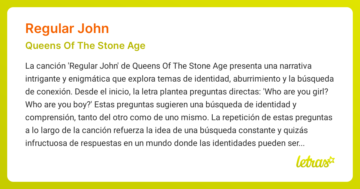 Significado de la canción REGULAR JOHN (Queens Of The Stone Age ...