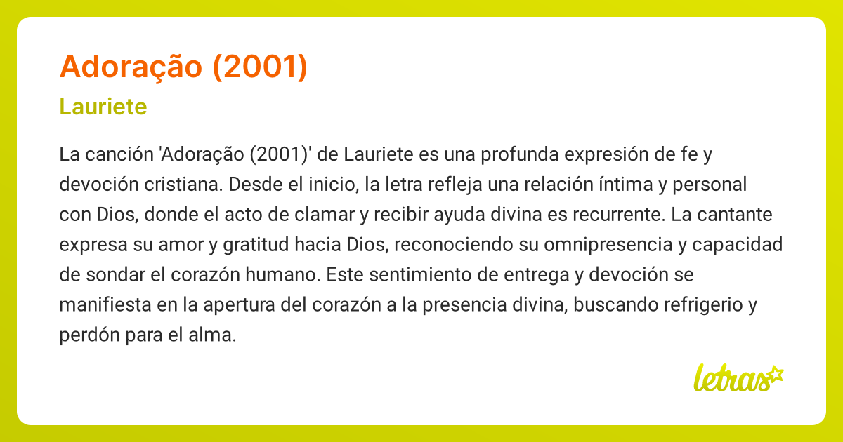 Significado de la canción ADORAÇÃO (2001) (Lauriete) - LETRAS.COM
