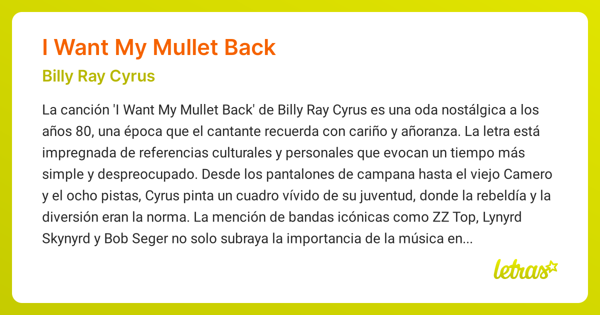 Significado de la canción I WANT MY MULLET BACK (Billy Ray Cyrus ...
