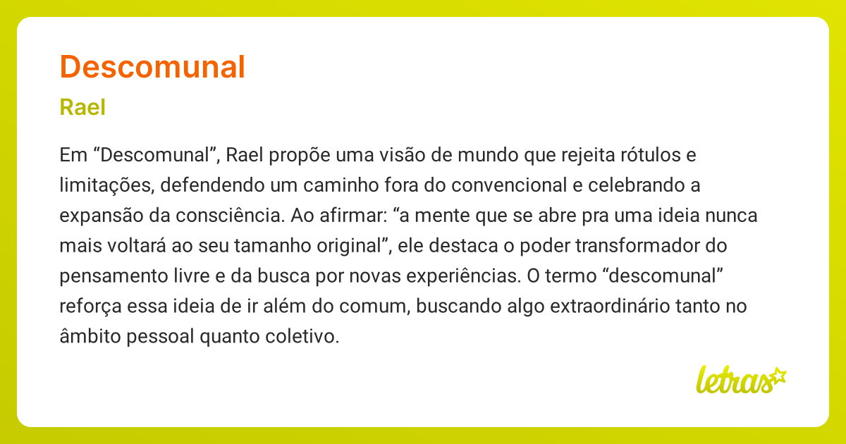 Significado da música DESCOMUNAL (Rael) - LETRAS.MUS.BR