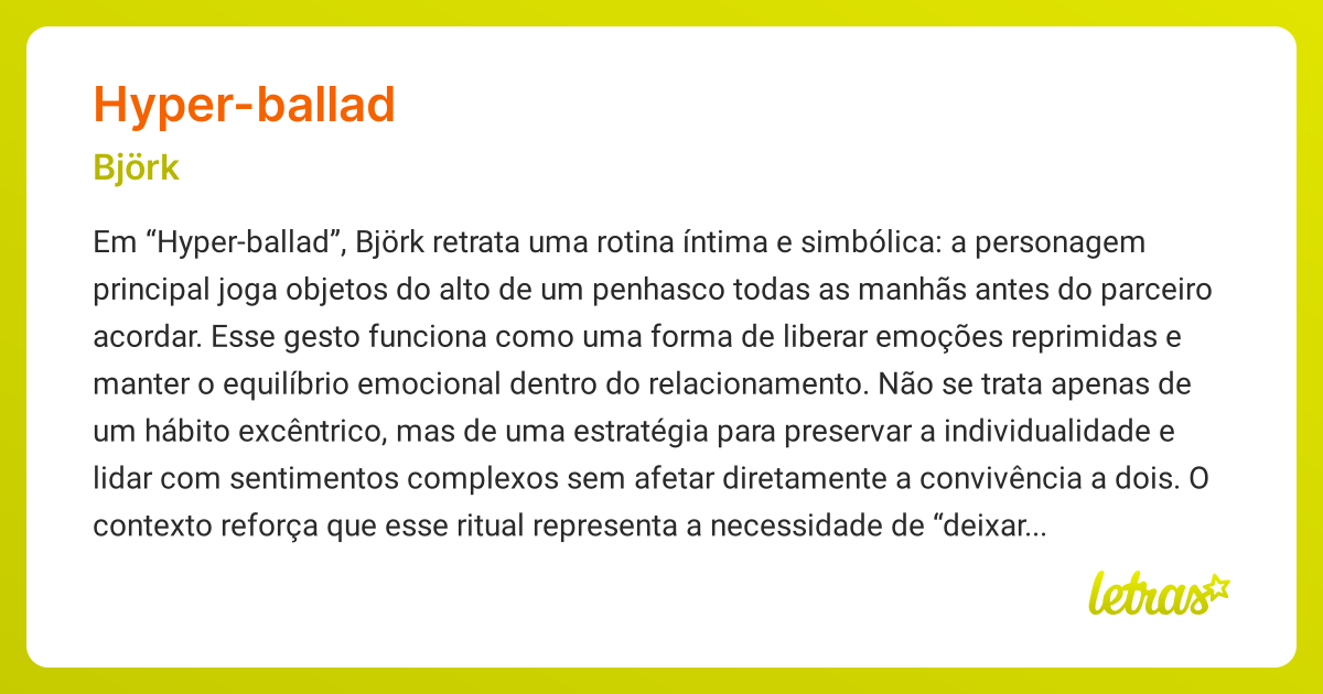 Significado da música HYPER-BALLAD (Björk) - LETRAS.MUS.BR