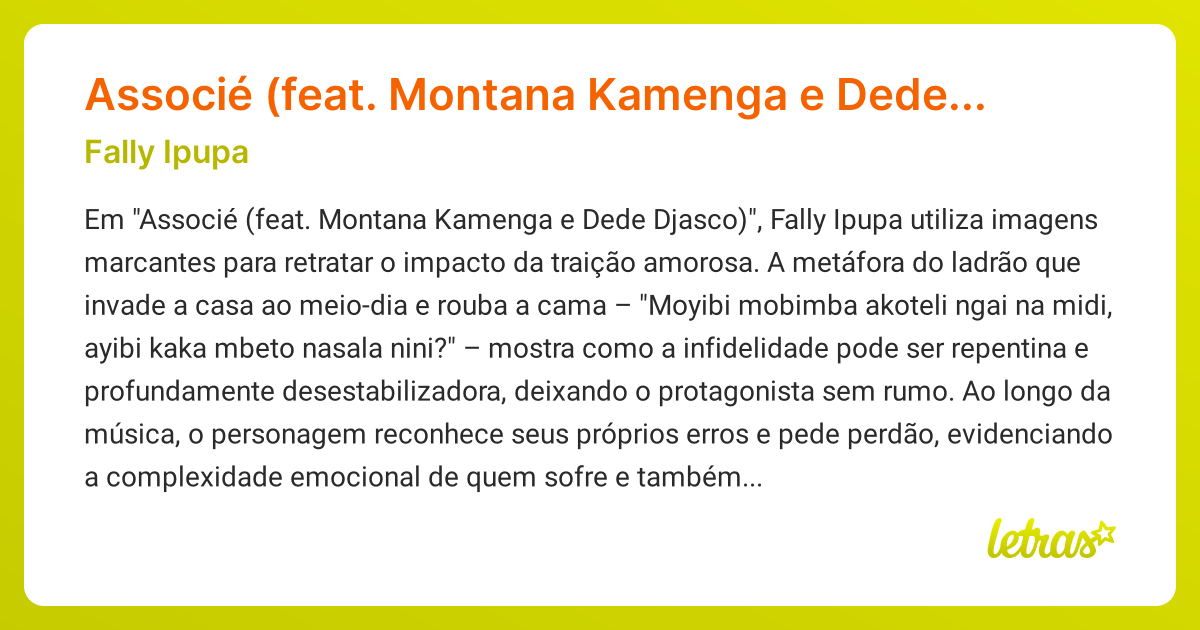 Significado da música Associé (feat. Montana Kamenga e Dede Djasco ...