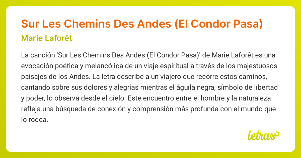 Significado de la canción Sur Les Chemins Des Andes (El Condor Pasa ...