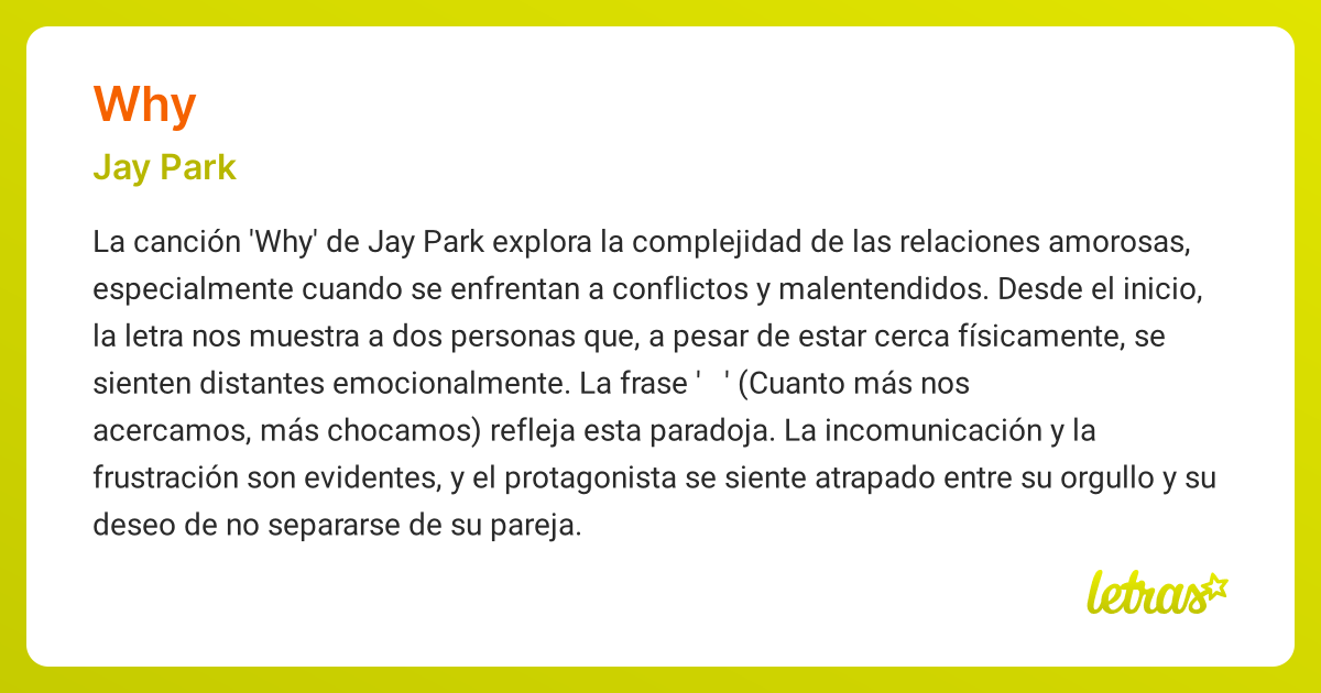 Significado de la canción WHY (Jay Park) - LETRAS.COM