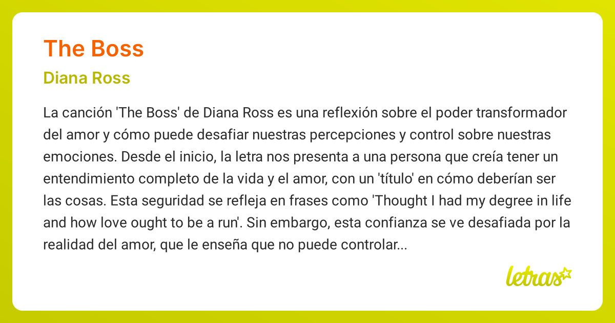 Significado de la canción THE BOSS (Diana Ross) - LETRAS.COM