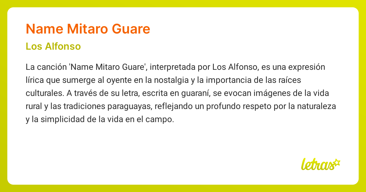 Significado de la canción NAME MITARO GUARE (Los Alfonso) - LETRAS.COM