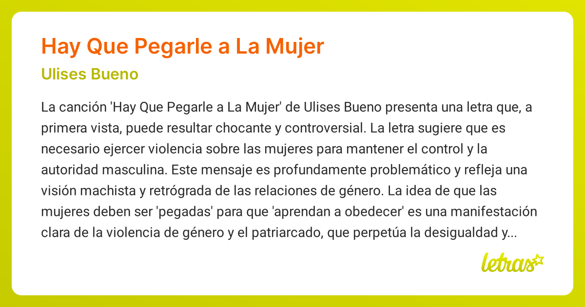 Significado de la canción HAY QUE PEGARLE A LA MUJER (Ulises Bueno ...