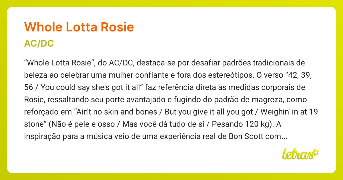 Significado da música WHOLE LOTTA ROSIE (AC/DC) - LETRAS.MUS.BR