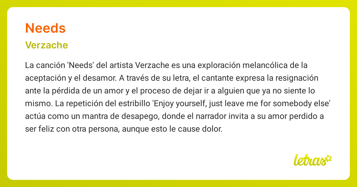Significado de la canción NEEDS (Verzache) - LETRAS.COM