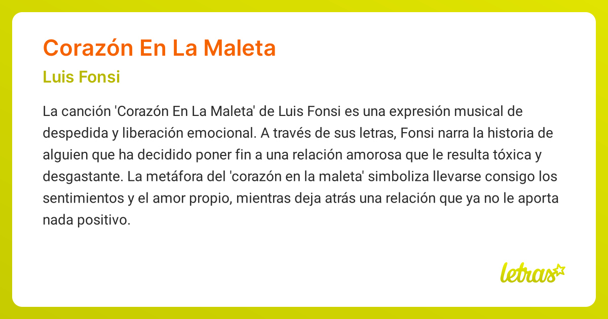 Significado de la canción CORAZÓN EN LA MALETA (Luis Fonsi) - LETRAS.COM