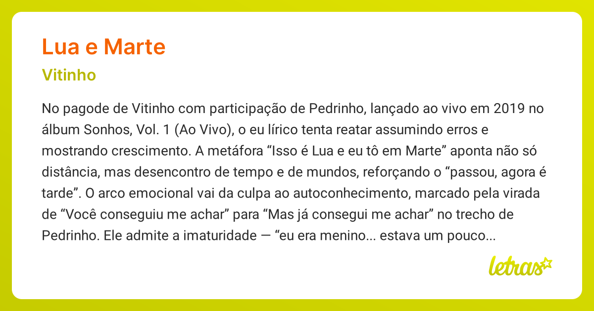 Significado da música LUA E MARTE (Vitinho) - LETRAS.MUS.BR