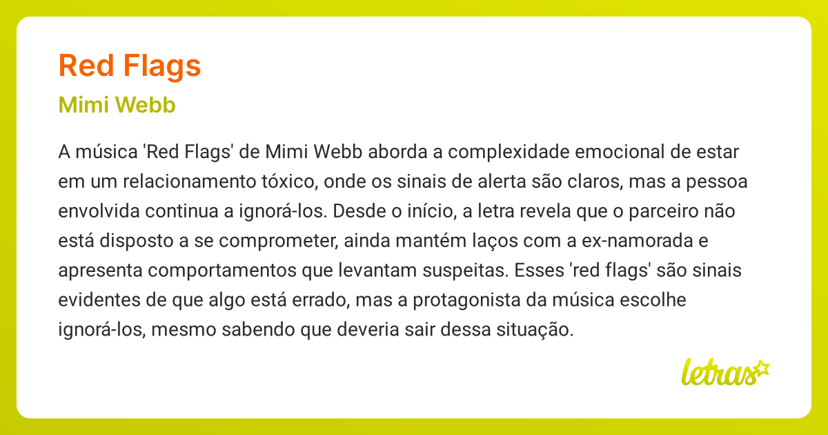 Significado da música RED FLAGS (Mimi Webb) - LETRAS.MUS.BR