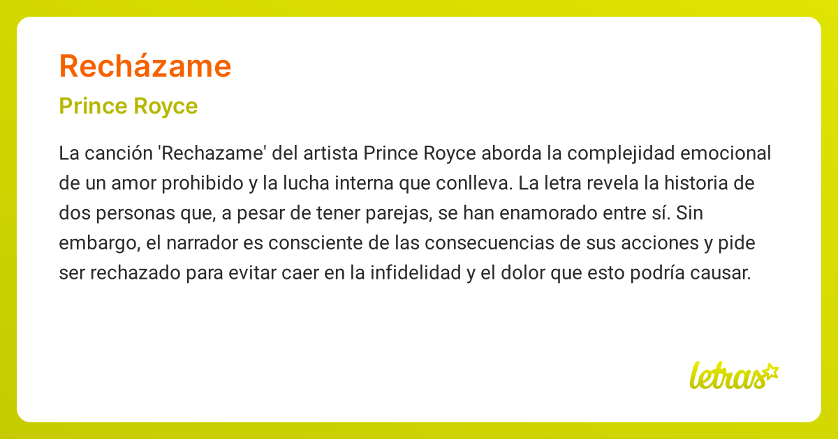 Significado de la canción RECHÁZAME (Prince Royce) - LETRAS.COM