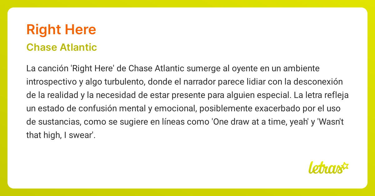 Significado de la canción RIGHT HERE (Chase Atlantic) - LETRAS.COM