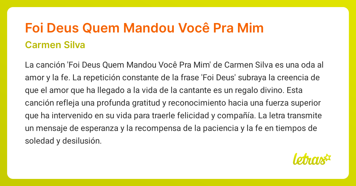Significado de la canción Foi Deus Quem Mandou Você Pra Mim (Carmen ...