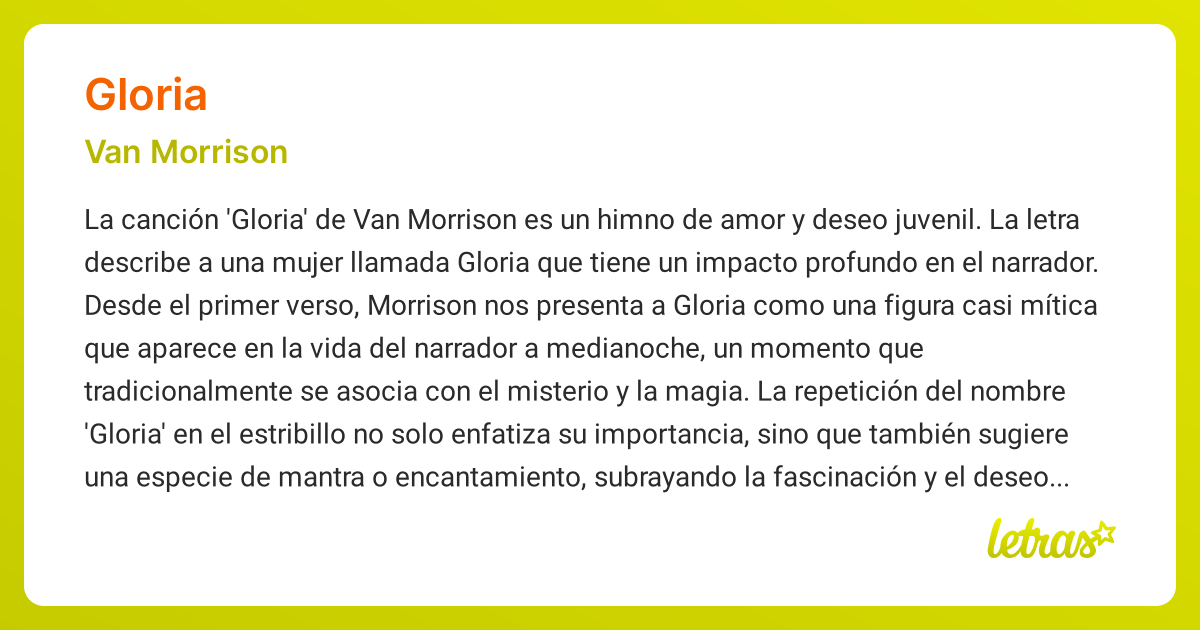 Significado de la canción GLORIA (Van Morrison) - LETRAS.COM