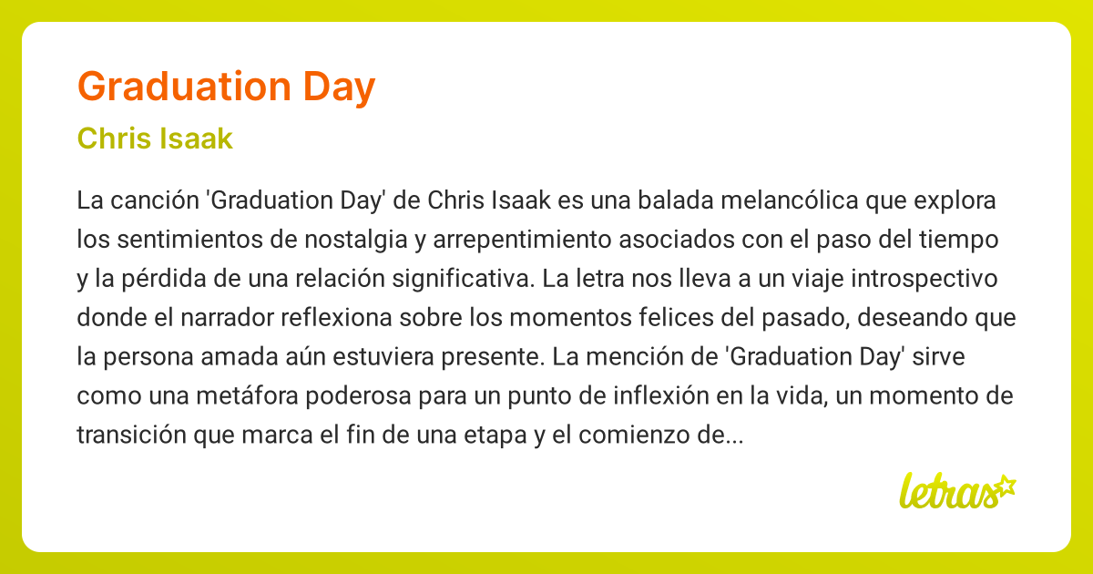 Significado de la canción GRADUATION DAY (Chris Isaak) - LETRAS.COM