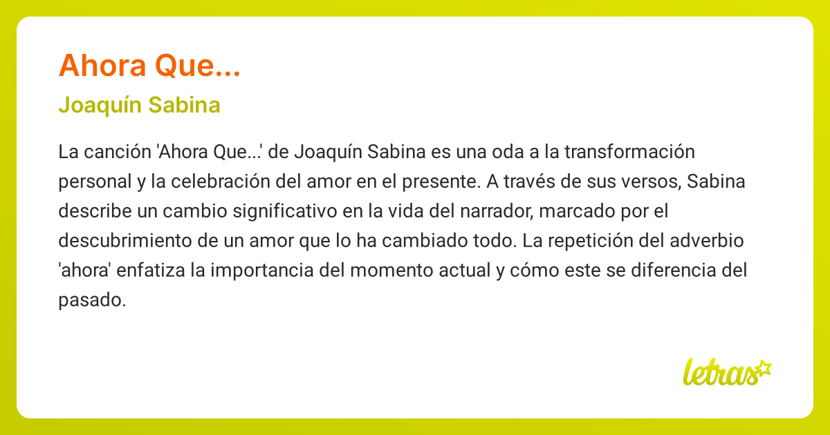 Significado de la canción AHORA QUE... (Joaquín Sabina) - LETRAS.COM