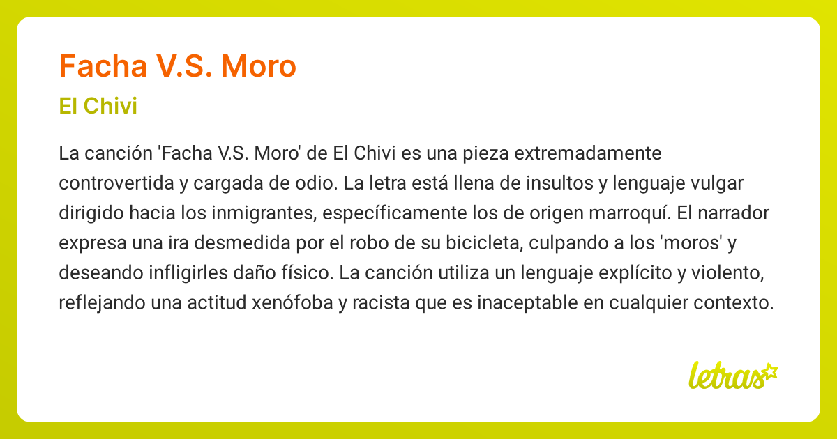 Significado de la canción FACHA V.S. MORO (El Chivi) - LETRAS.COM