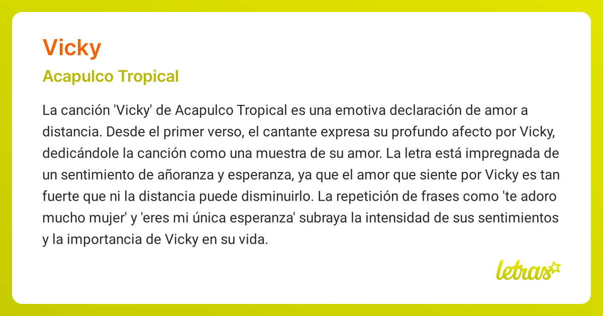 Significado de la canción VICKY (Acapulco Tropical) - LETRAS.COM
