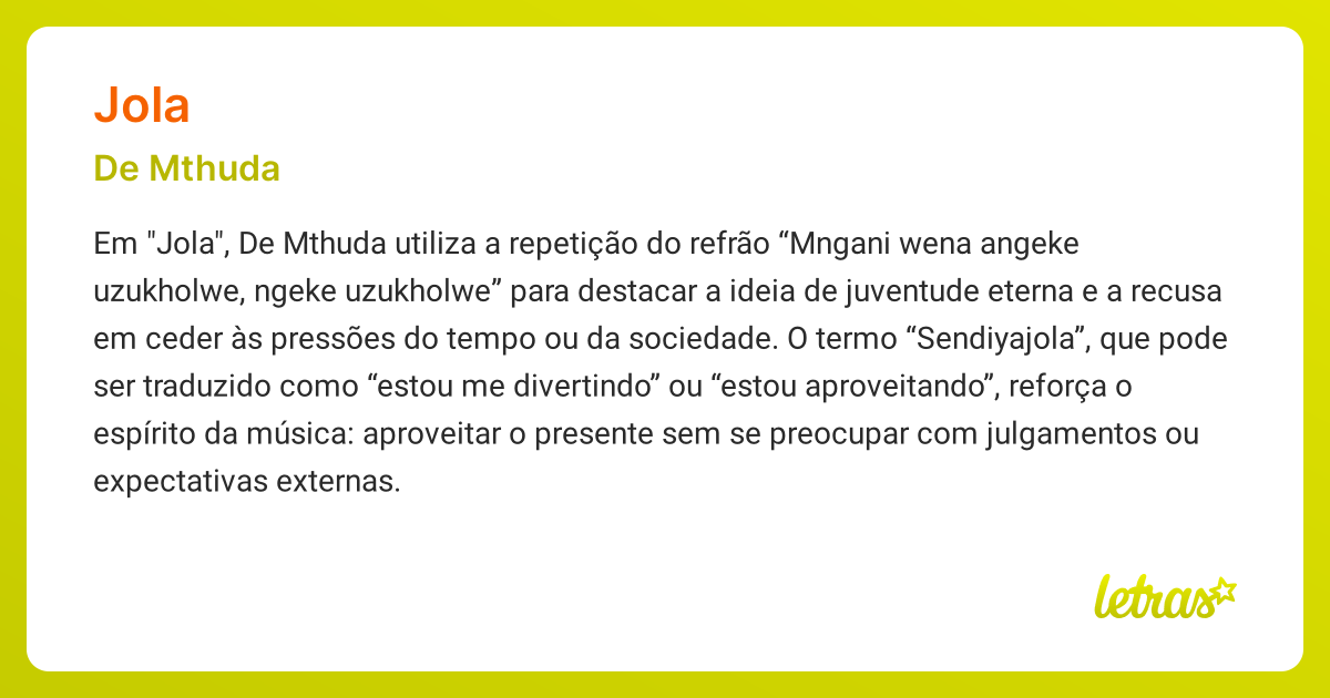 Significado da música JOLA (De Mthuda) - LETRAS.MUS.BR