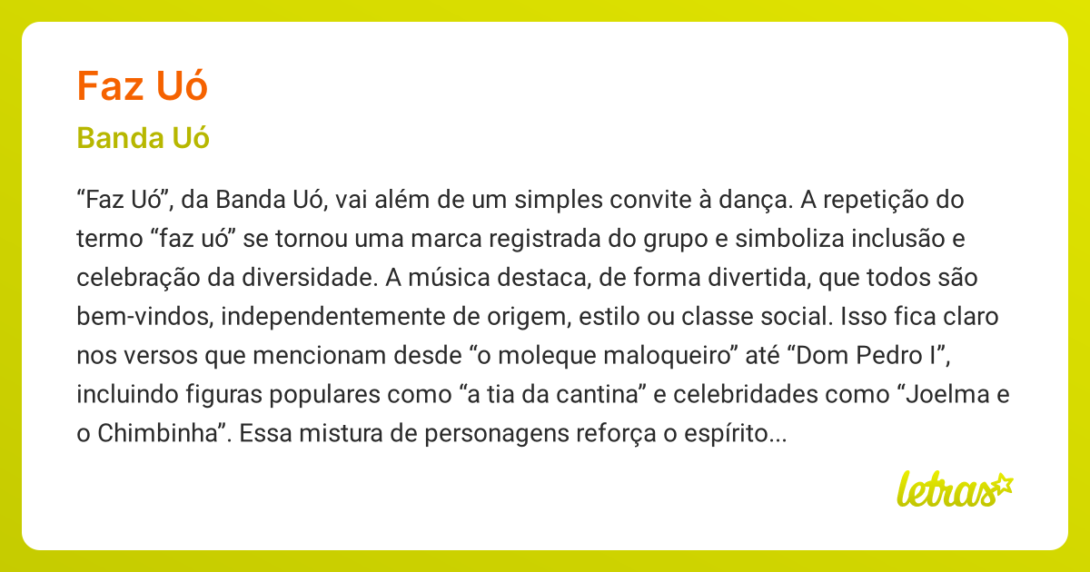 Significado da música FAZ UÓ (Banda Uó) - LETRAS.MUS.BR