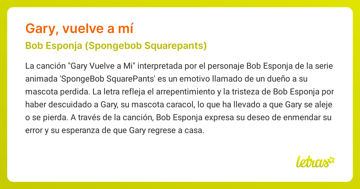 Significado de la canción GARY, VUELVE A MÍ (Bob Esponja (Spongebob ...
