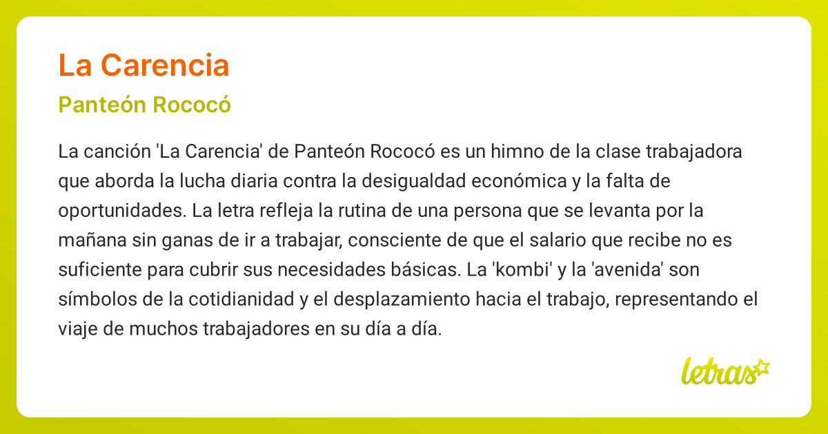 Significado de la canción LA CARENCIA (Panteón Rococó) - LETRAS.COM
