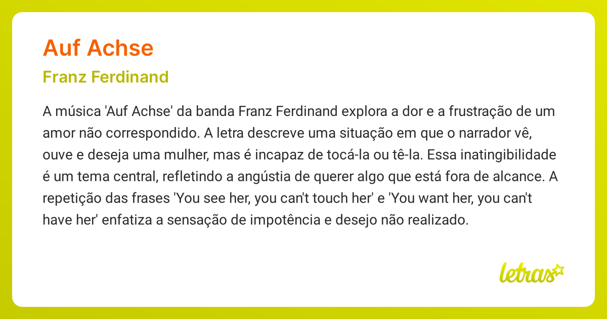 Significado da música AUF ACHSE (Franz Ferdinand) - LETRAS.MUS.BR