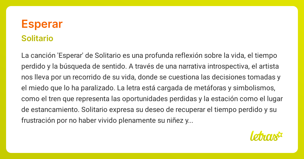Significado de la canción ESPERAR (Solitario) - LETRAS.COM