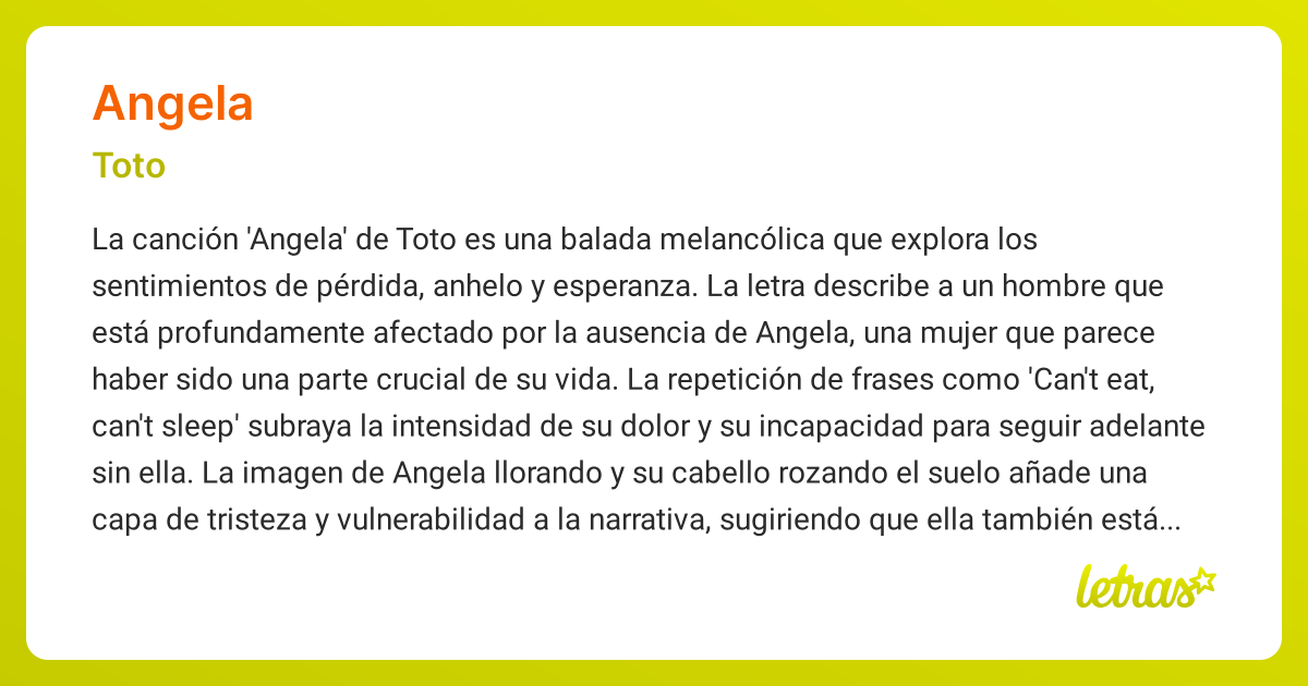 Significado de la canción ANGELA (Toto) - LETRAS.COM