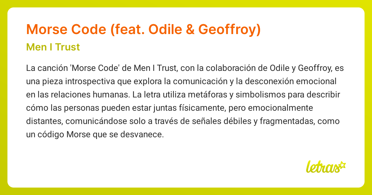 Significado De La Canción Morse Code Feat Odile Geoffroy Men I