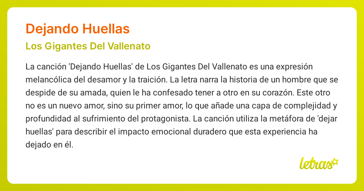 Significado de la canción DEJANDO HUELLAS (Los Gigantes Del Vallenato ...