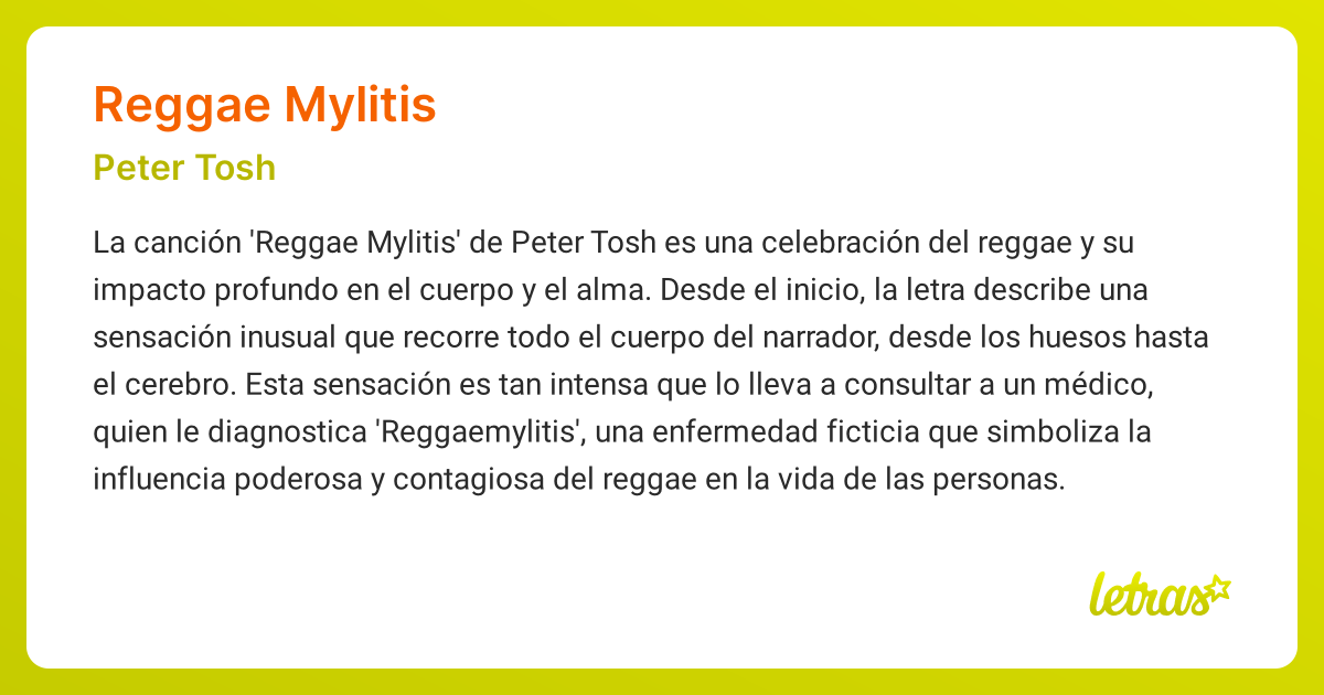Significado de la canción REGGAE MYLITIS (Peter Tosh) - LETRAS.COM