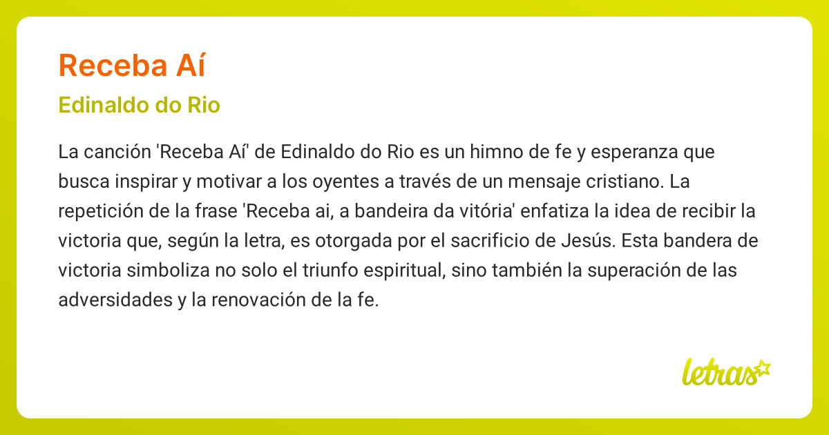 Significado de la canción RECEBA AÍ (Edinaldo do Rio) - LETRAS.COM