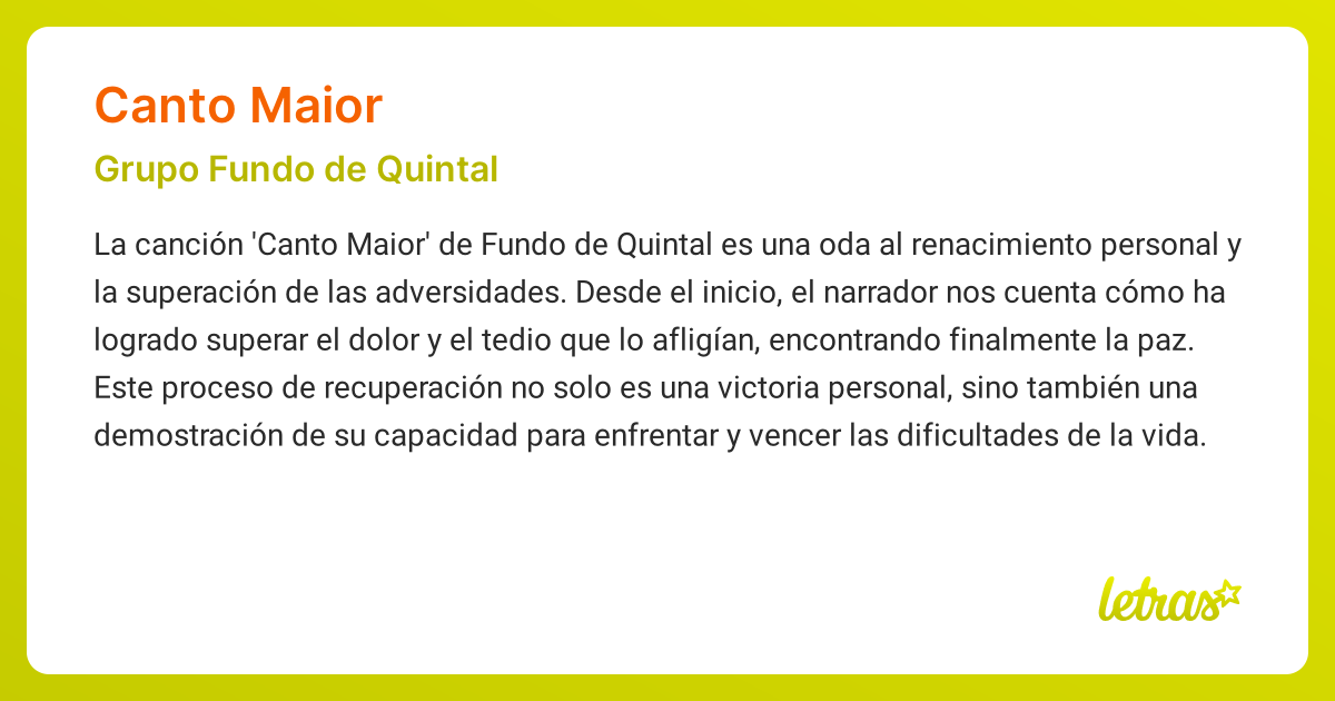 Significado de la canción CANTO MAIOR (Fundo de Quintal) - LETRAS.COM