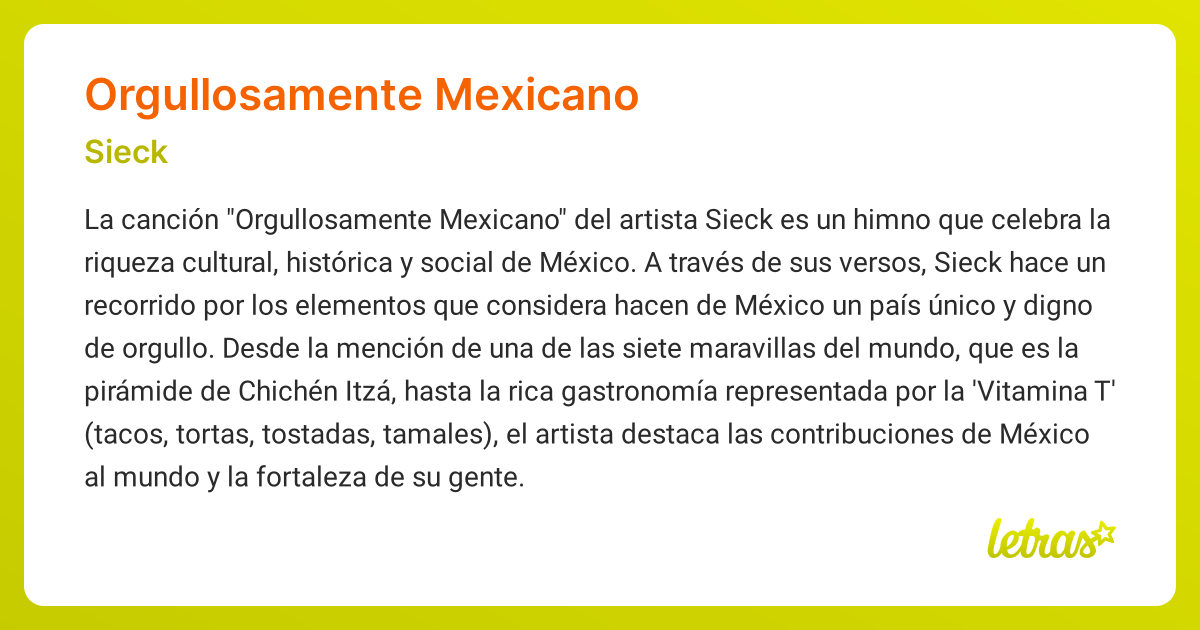 Significado de la canción ORGULLOSAMENTE MEXICANO (Sieck) - LETRAS.COM
