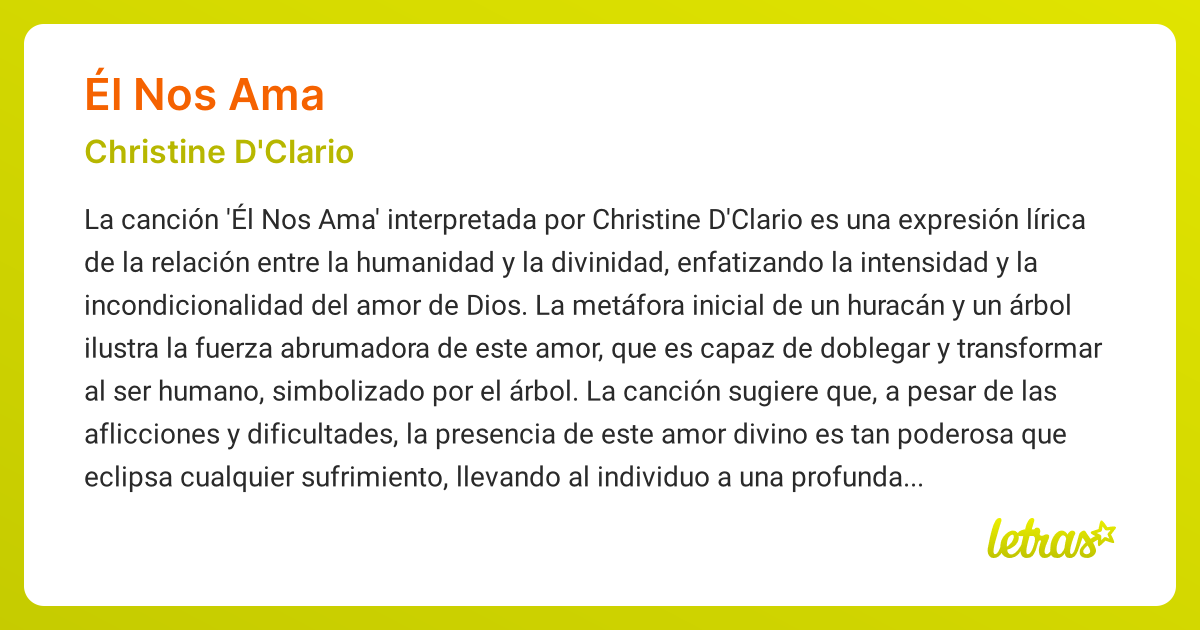 Significado de la canción ÉL NOS AMA (Christine D'Clario) - LETRAS.COM